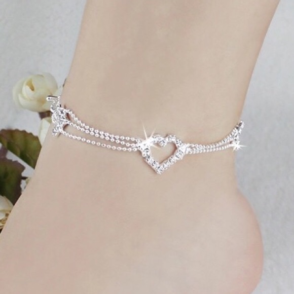 Jewelry | Heart Chain Crystal Anklet Bracelet | Poshmark